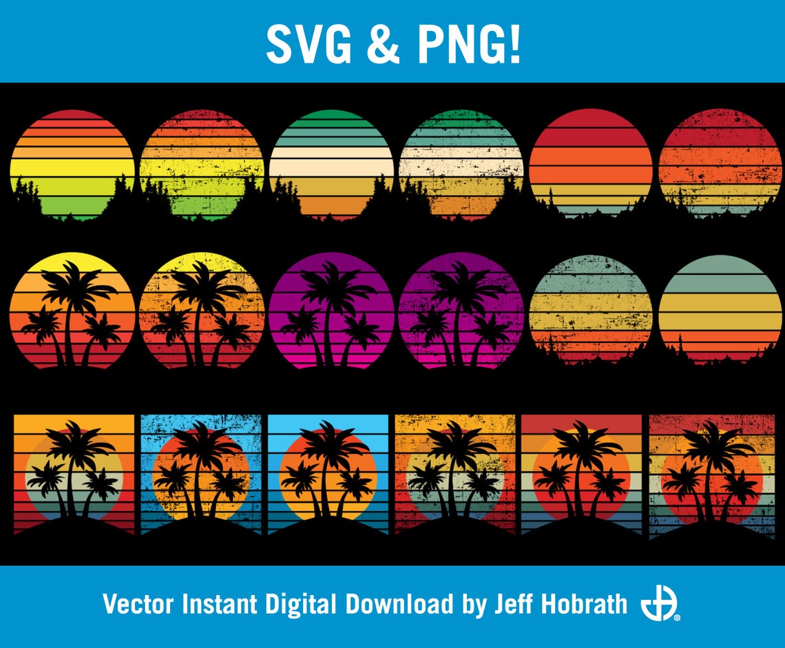 110 Retro Sunsets Beautiful Vector Retro Sunset Art Bundle - Etsy