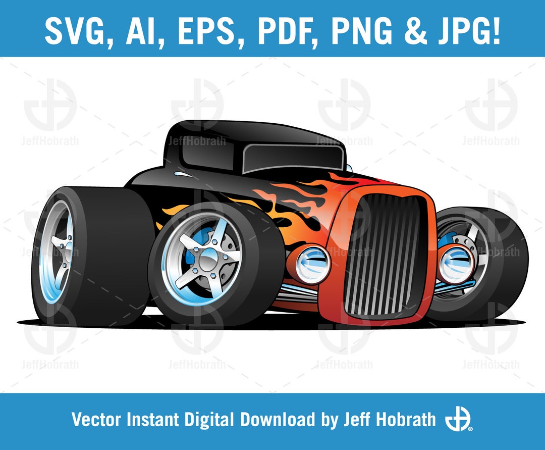 Hot Rod Cartoon Car Color Vector Illustration Instant Digital Download ...