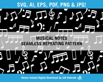 Musical Notes Seamless Repeating Pattern Vector Illustration | Etsy