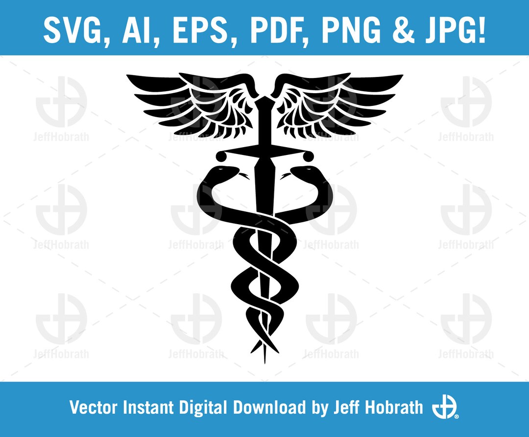 Caduceus Medical Symbol, With Two Snakes, Sword and Wings, Isolated ...