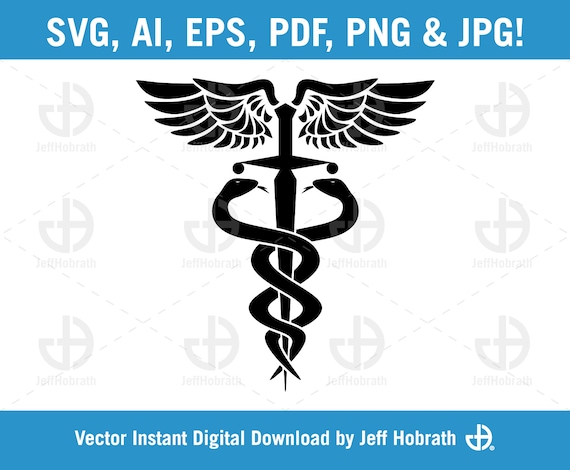 Caduceus medical symbol with two snakes sword and wings | Etsy