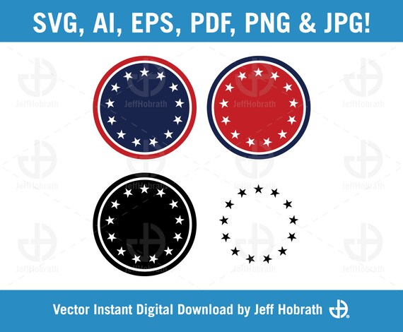 Patriotic 13 stars circle set vector illustration digital | Etsy