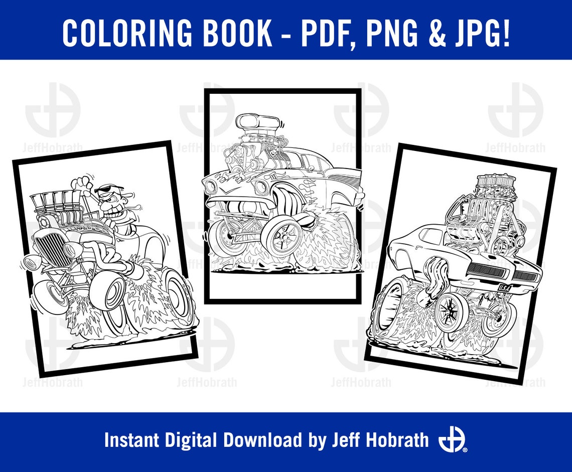 Muscle Car Toons Coloring Book Pages Instant Digital Download - Etsy