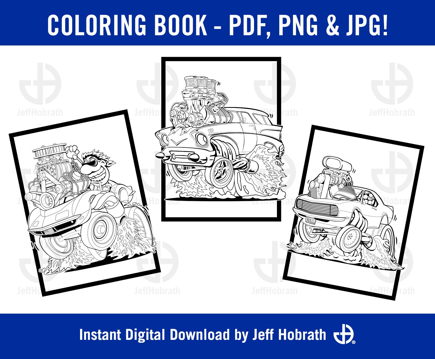 Muscle Car Toons Coloring Book Pages Instant Digital Download - Etsy