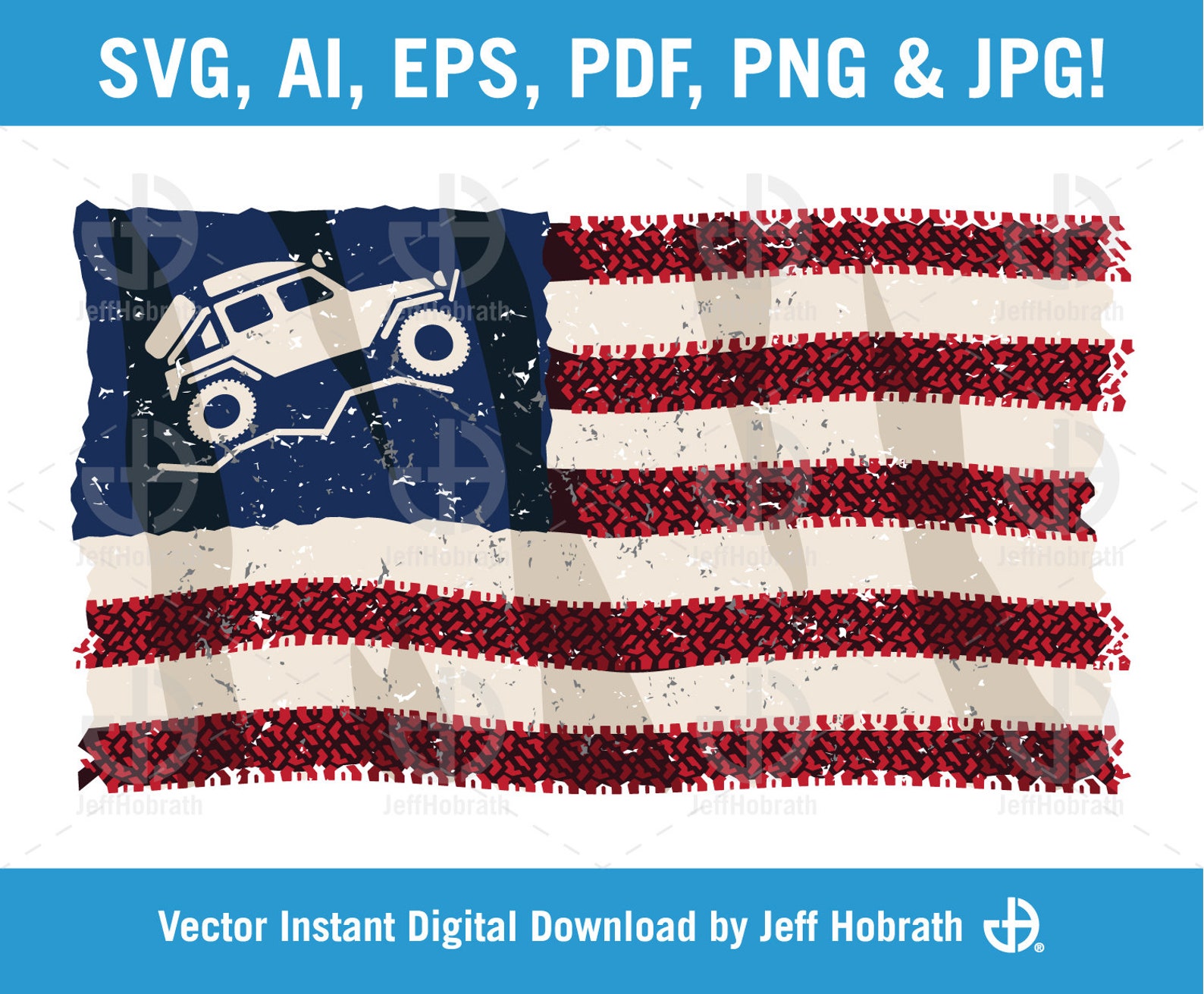 USA off Road 4wd Flag in Red, White and Blue Vector Illustration ...