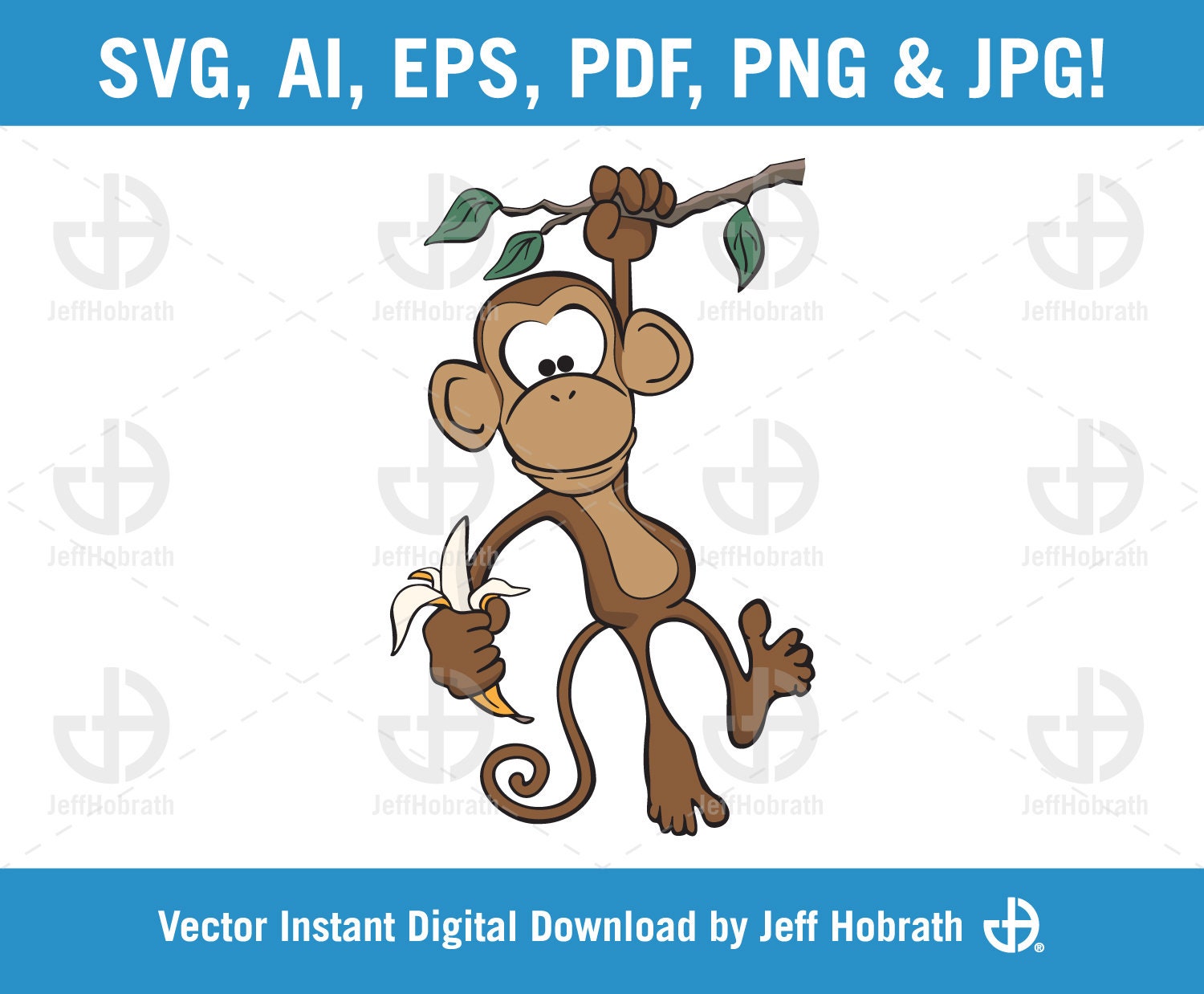 Cute Cartoon Monkey Color Vector Illustration Digital - Etsy
