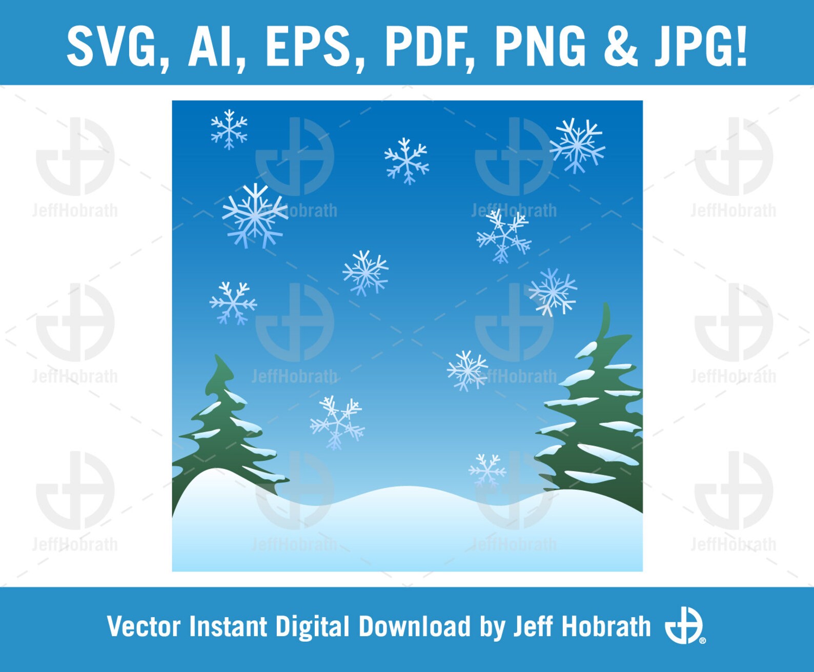 Snowy Winter Scene Background Vector Illustration Instant Digital ...