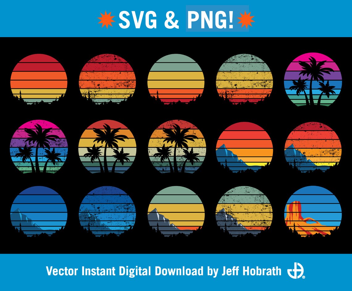 50 Retro Sunsets Beautiful Vector Retro Sunset Art Bundle - Etsy