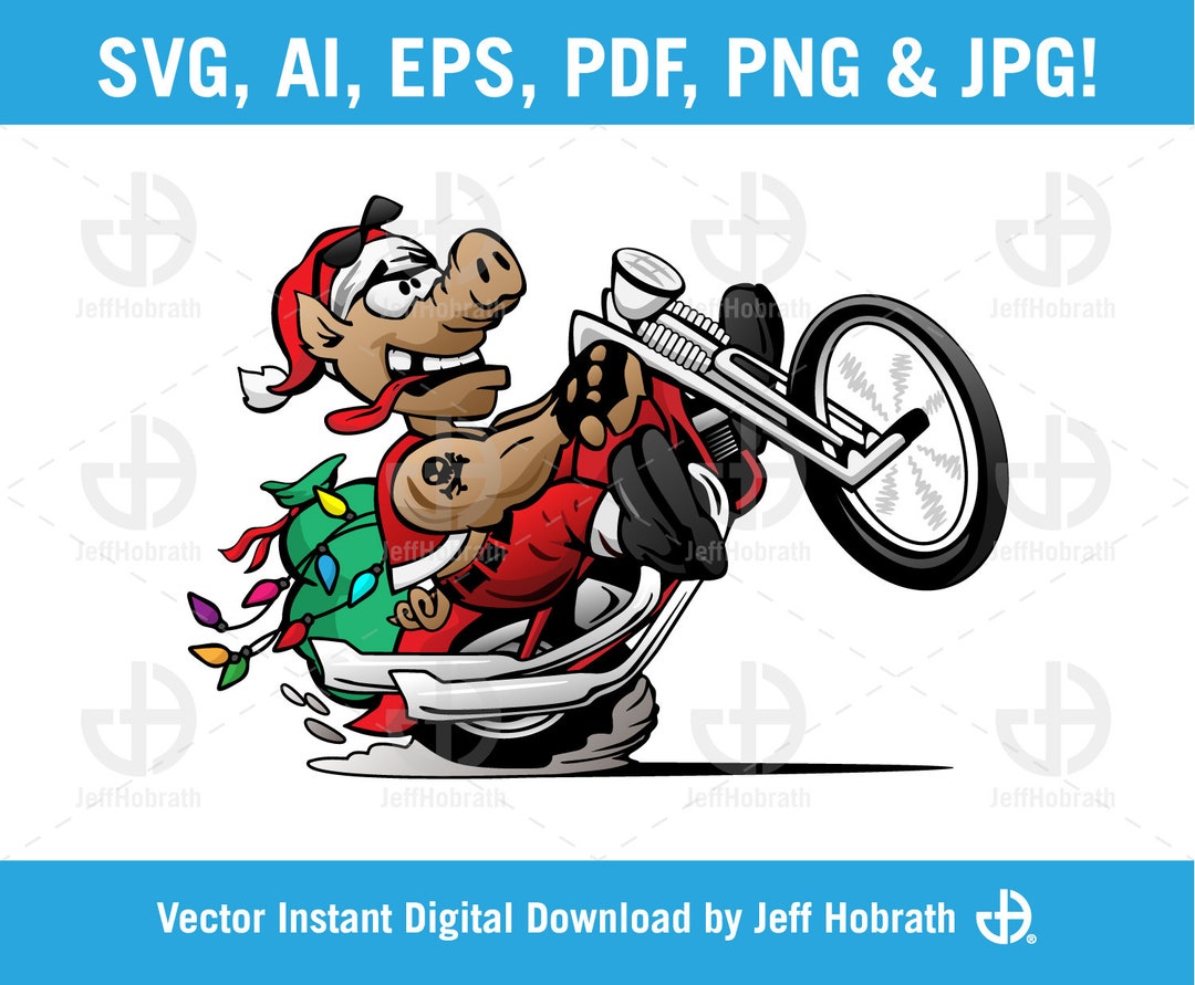 Biker Santa Hog Motorcycle Cartoon Color Vector Illustration Instant ...