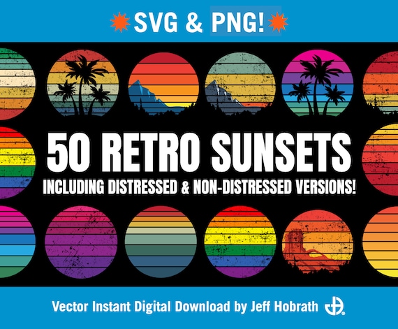 50 Retro Sunsets Beautiful Vector Retro Sunset Art Bundle - Etsy