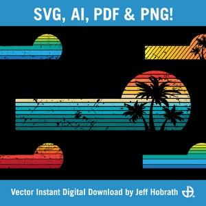 50 Retro Horizontal Sunsets - 25 Distressed and 25 Non-distressed ...