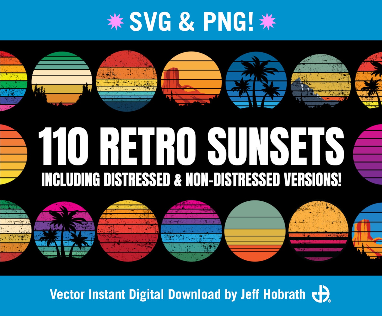 110 Retro Sunsets Beautiful Vector Retro Sunset Art Bundle - Etsy