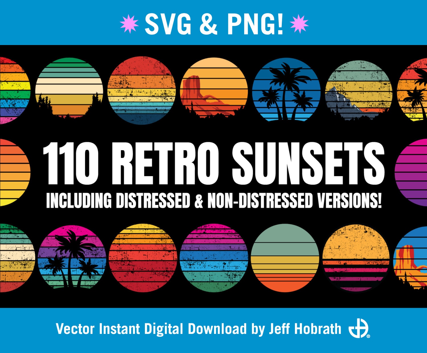 110 Retro Sunsets Beautiful Vector Retro Sunset Art Bundle - Etsy