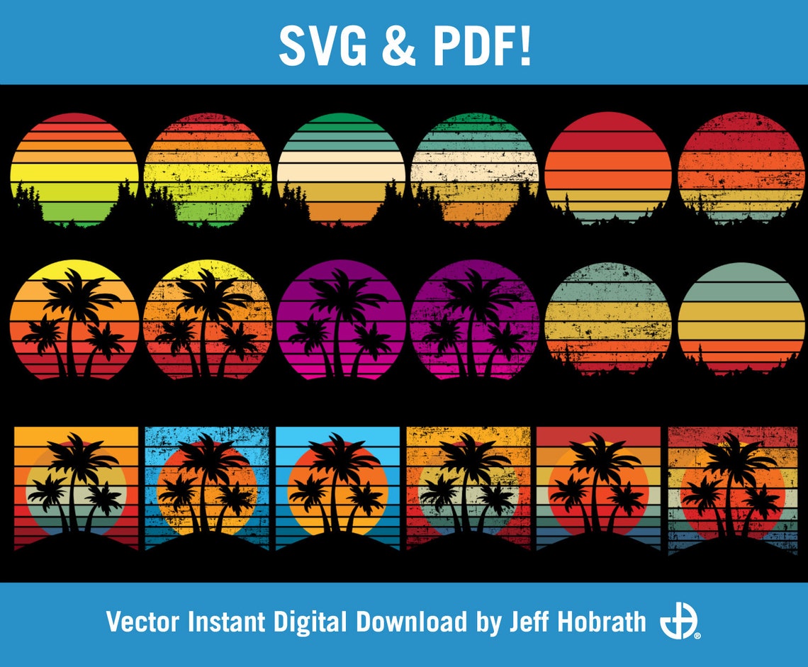 110 Retro Sunsets Beautiful Vector Retro Sunset Art Bundle - Etsy