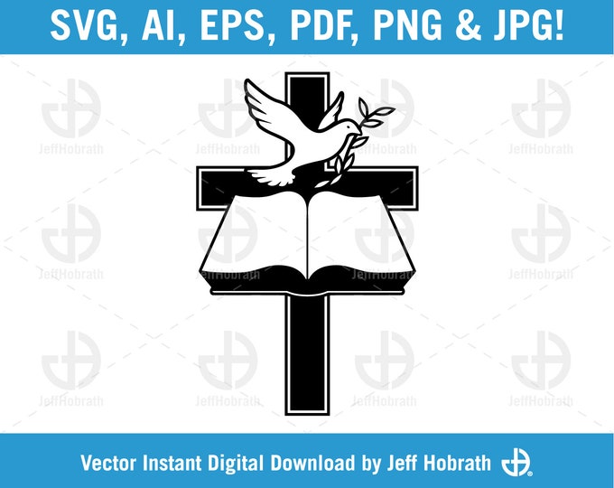 Christian Cross, Bible and Dove With Olive Branch Logo Isolated Vector ...