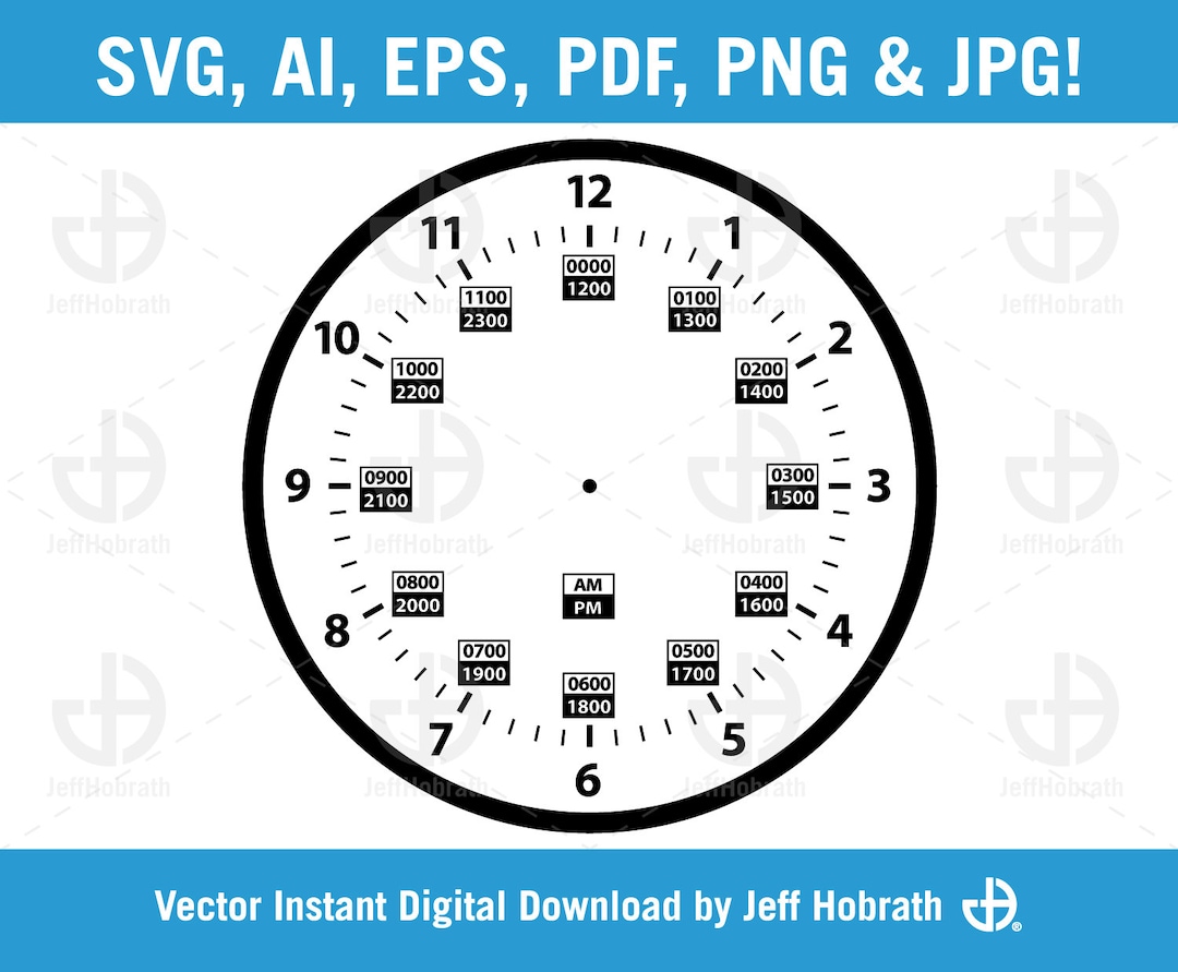 24 Hour Military Time Clock Template Vector Illustration Instant ...