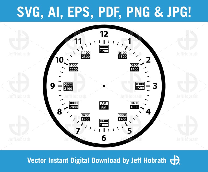 24 Hour Military Time Clock Template Vector Illustration Instant ...