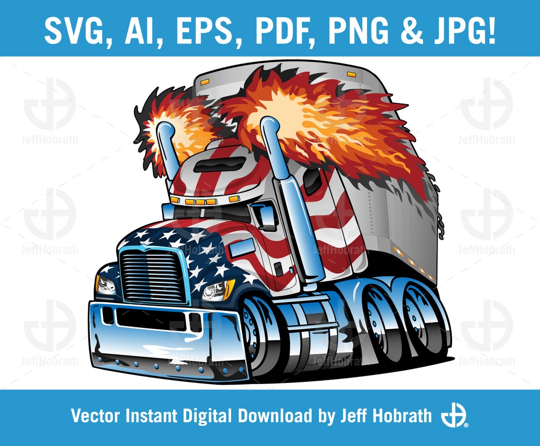 Big Rig Tractor Trailor Semi Truck USA Pride Cartoon Color Isolated ...