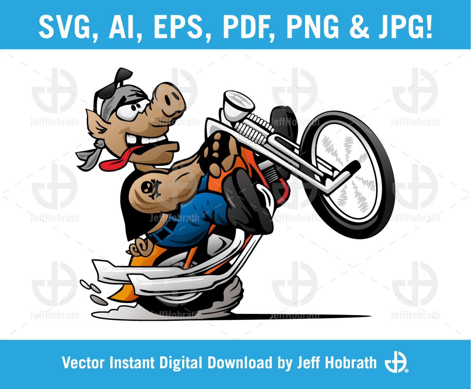 Biker Hog Motorcycle Cartoon Color Vector Illustration Instant | Etsy