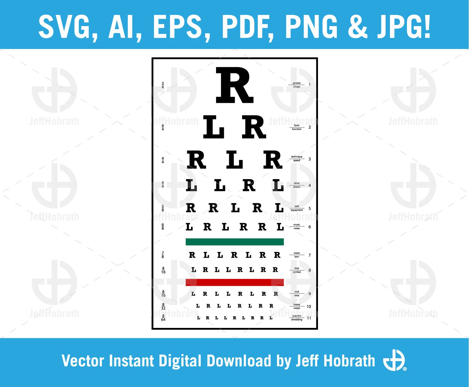 Funny Drummers Eye Chart Isolated Vector Illustration Digital Download ...