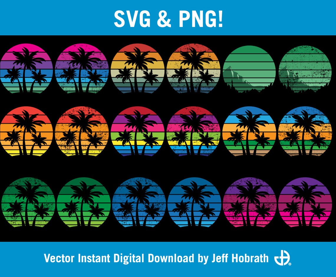 110 Retro Sunsets Beautiful Vector Retro Sunset Art Bundle - Etsy