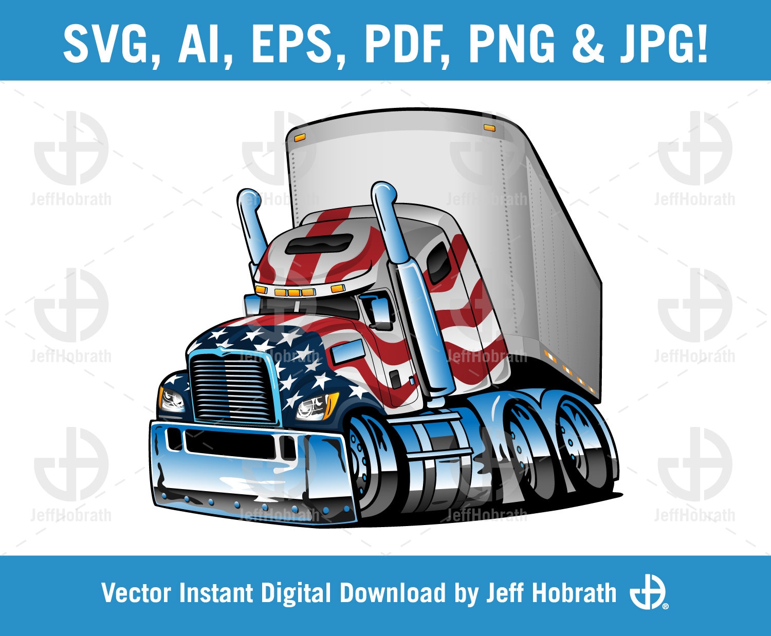 Big Rig Tractor Trailor Semi Truck USA Pride Cartoon Color | Etsy