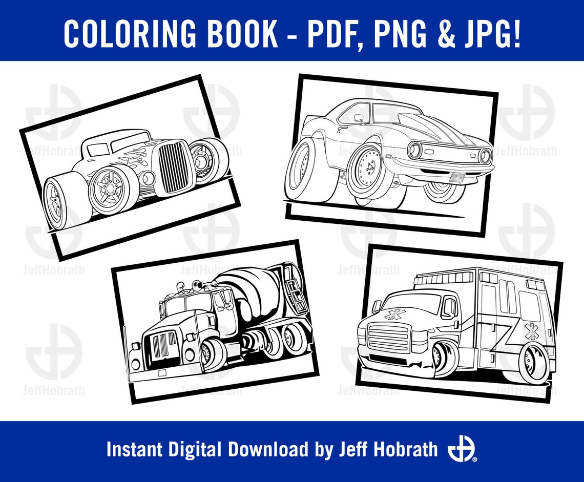 Muscle Car Toons Coloring Book Pages Instant Digital Download - Etsy