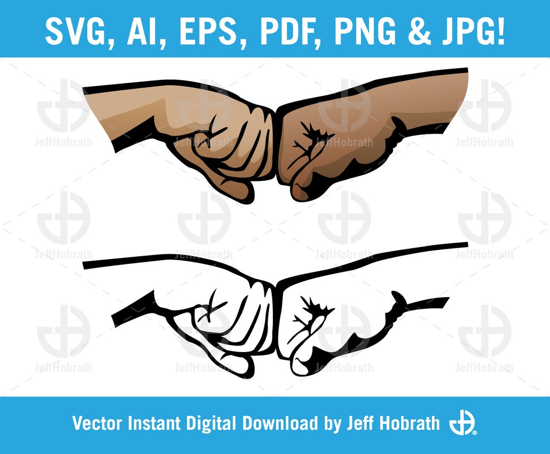 Fist Bump in Color and Black Line Art, Isolated Vector Illustration ...