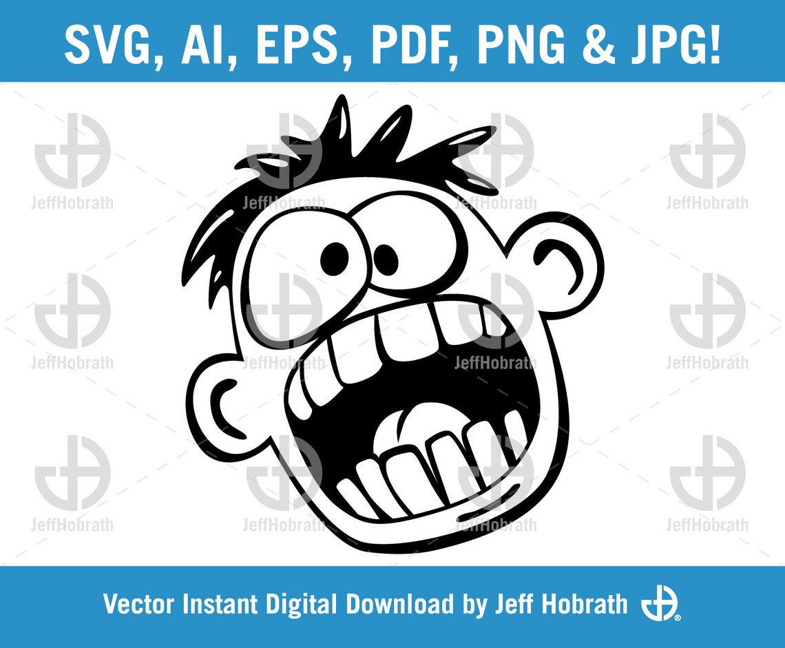 Funny Face Cartoon With Big Mouth and Wild Eyes Isolated Vector ...