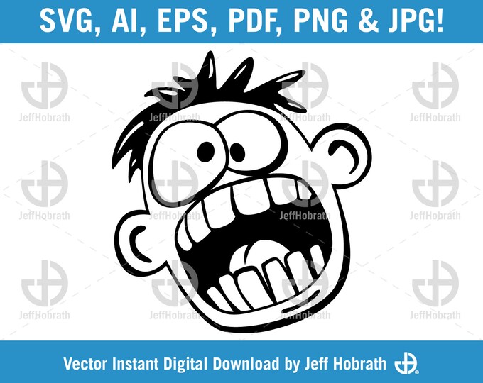 Funny Face Cartoon With Big Mouth and Wild Eyes Isolated Vector ...