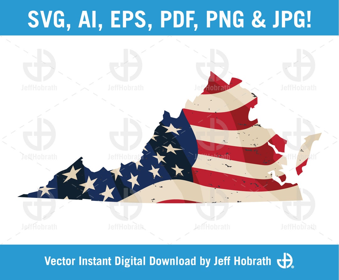 Virginia With USA Flag Overlay Isolated Vector Illustration Digital ...