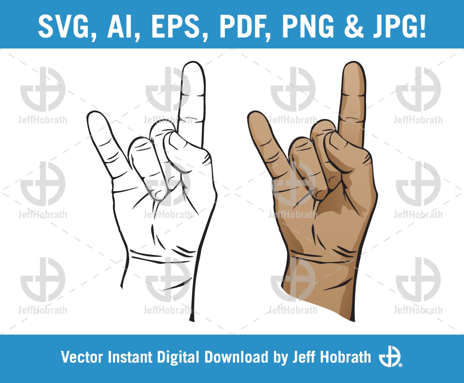 Heavy Metal Music Hand Sign in Color and Black Line Art - Etsy