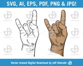 Heavy Metal Music Hand Sign in Color and Black Line Art - Etsy