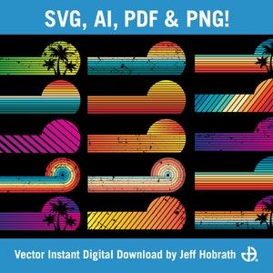 50 Retro Horizontal Sunsets - 25 Distressed and 25 Non-distressed ...