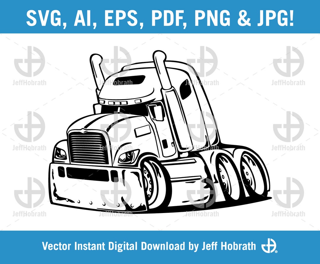 Big Rig Tractor Trailor Semi Truck Cartoon Black and White Vector ...