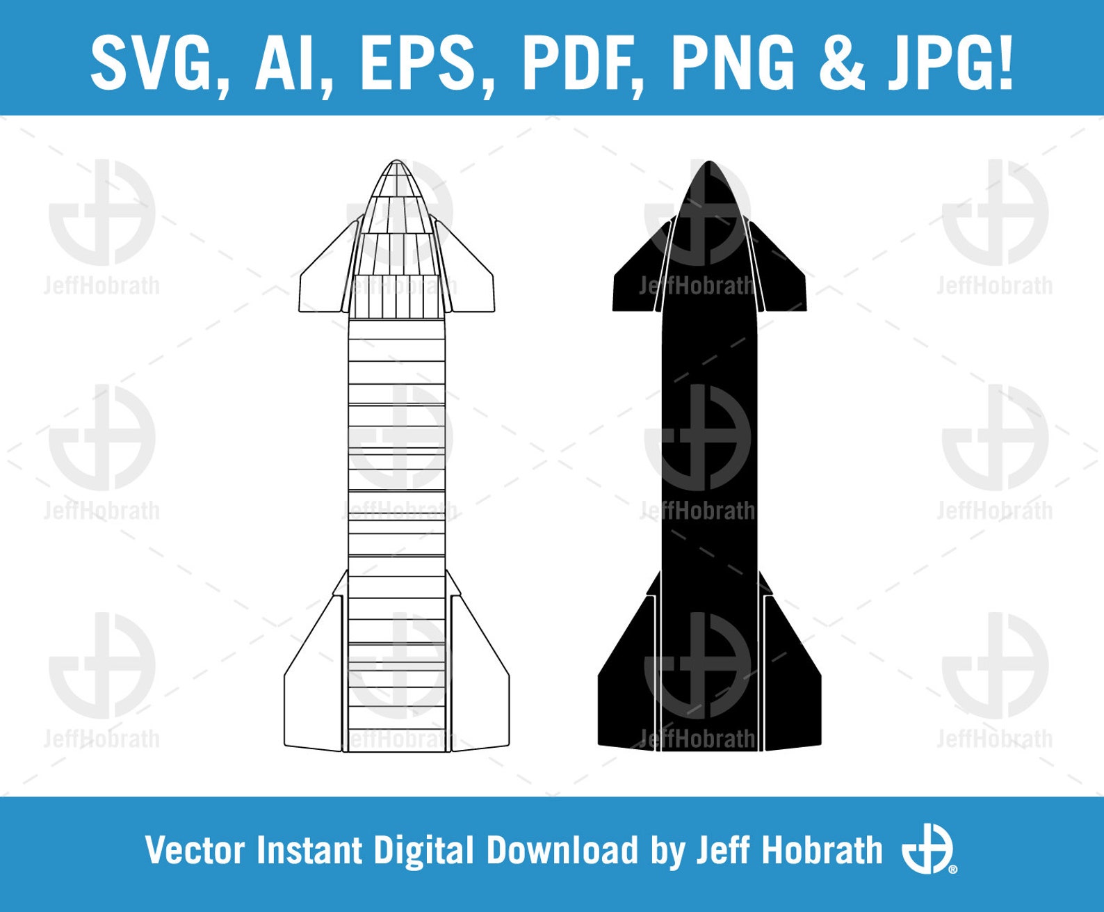 Starship Rocket Spacecraft Silhouettes Vector Illustration Digital ...