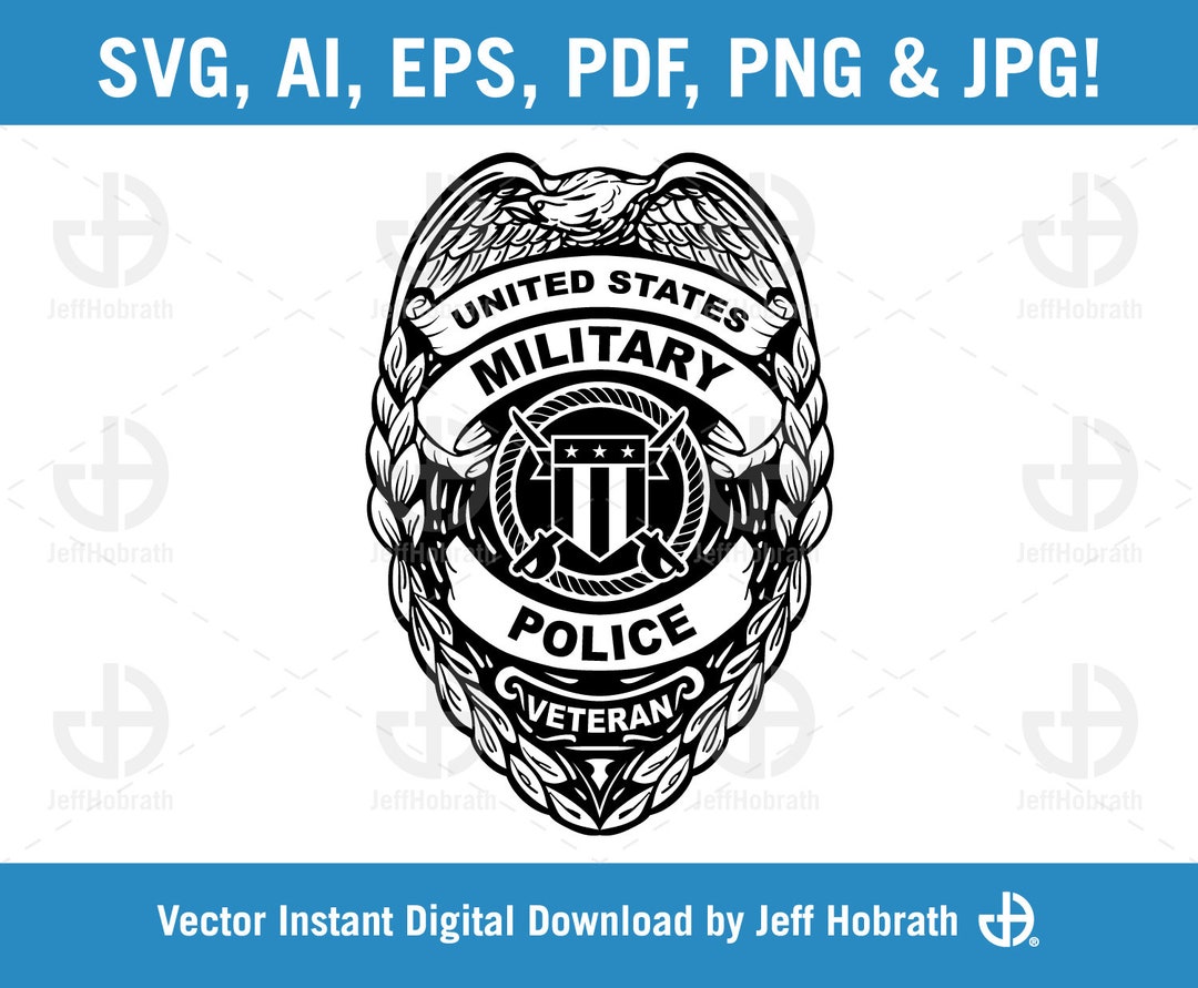 U.S. Military Police Veteran Badge Vector Line Art Illustration, Ai ...