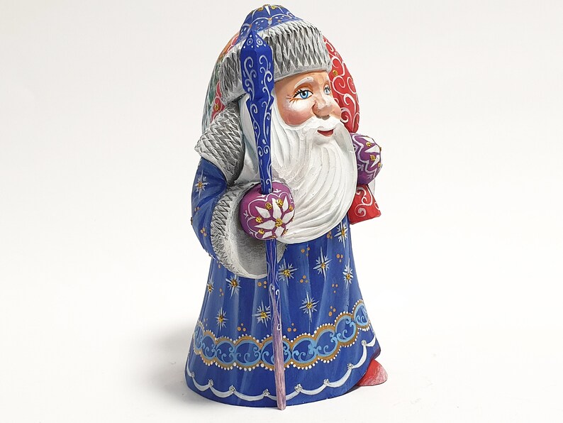 Santa Claus Figurine Carved Wooden Doll Russian Ded Moroz 14 | Etsy