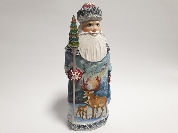 Hand Painted Santa Figure Hand Carved Wooden Santa Claus - Etsy