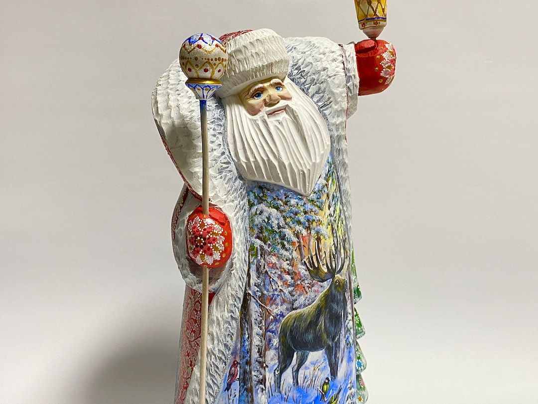 Hand Carved Wooden Santa Claus Figurine, Wood Carving Sculpture ...