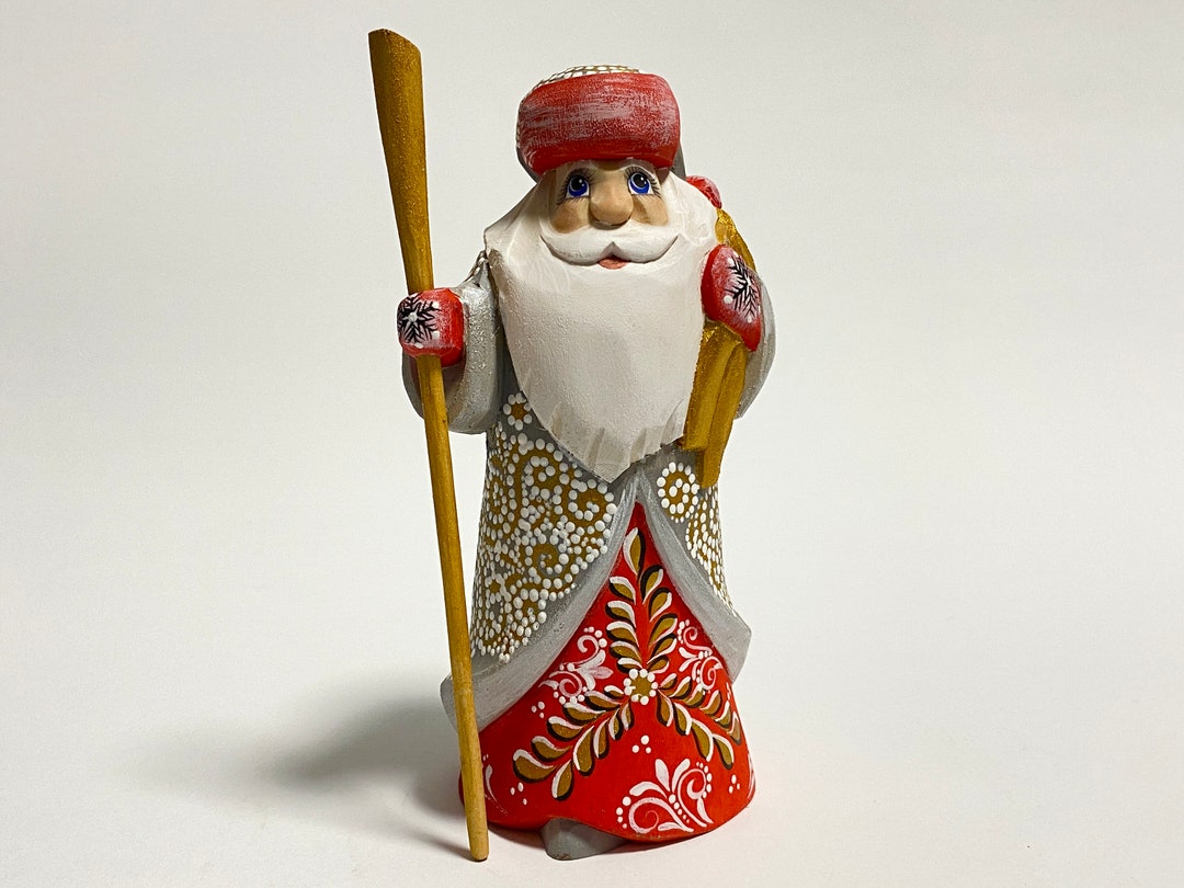 Ukrainian Santa Claus Figurine, Hand Carved Wooden Santa Figure, Wood ...