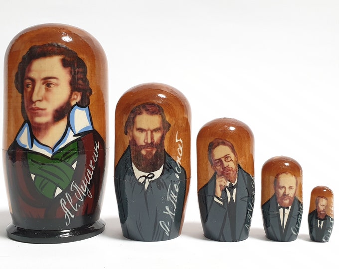 Wooden Custom Nesting Dolls, Russian Writers, Pushkin Chekhov ...