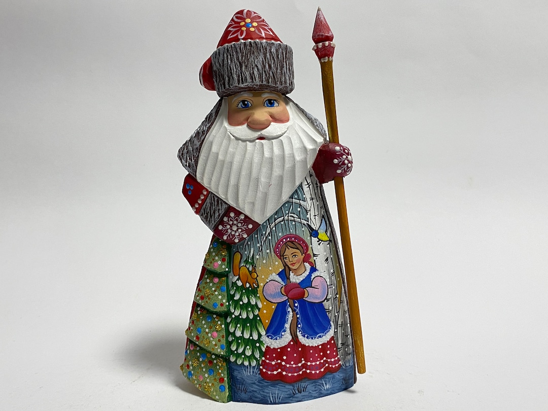 Ukrainian Santa Claus Figurine, Hand Carved Wooden Santa Figure, Wood ...
