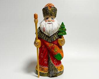 Ukrainian Santa Claus Figurine, Hand Carved Wooden Santa Figure, Wood ...