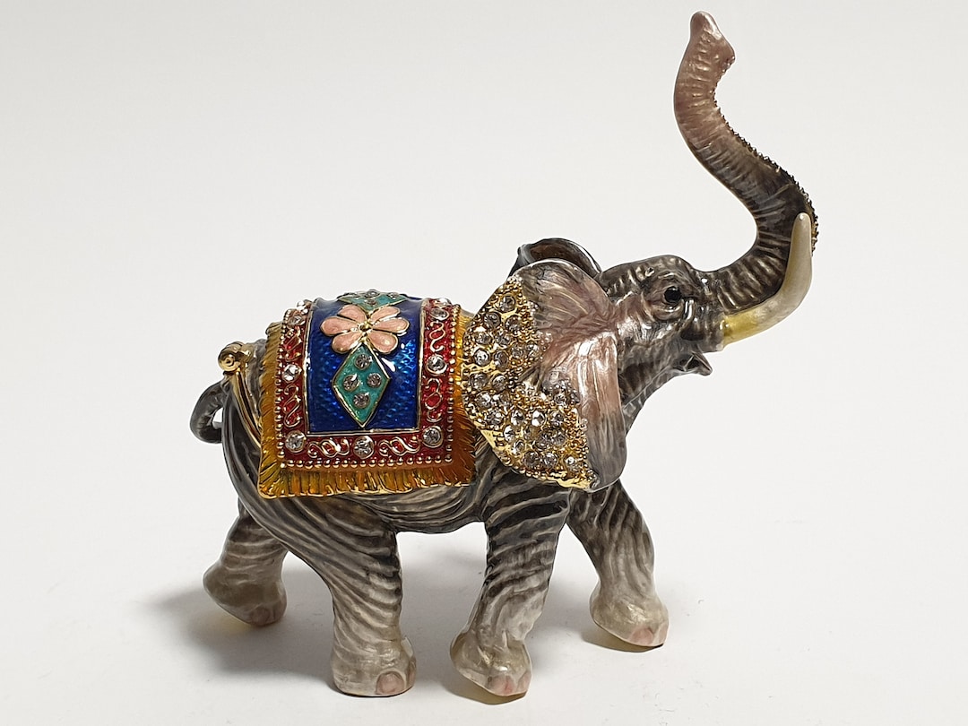 Elephant Jewelry Box Enamel Animal Trinket Box Faberge Style With ...