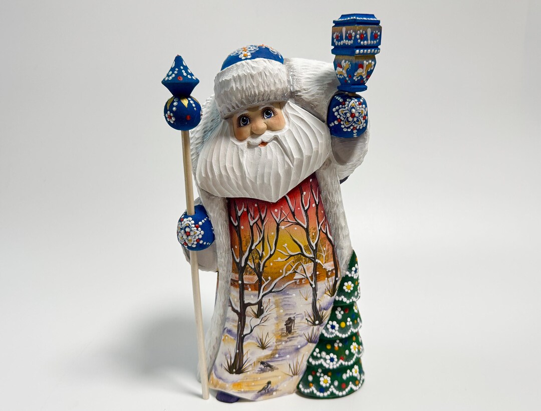 Hand Carved Wooden Santa Claus Figurine, Wood Carving Father Frost ...