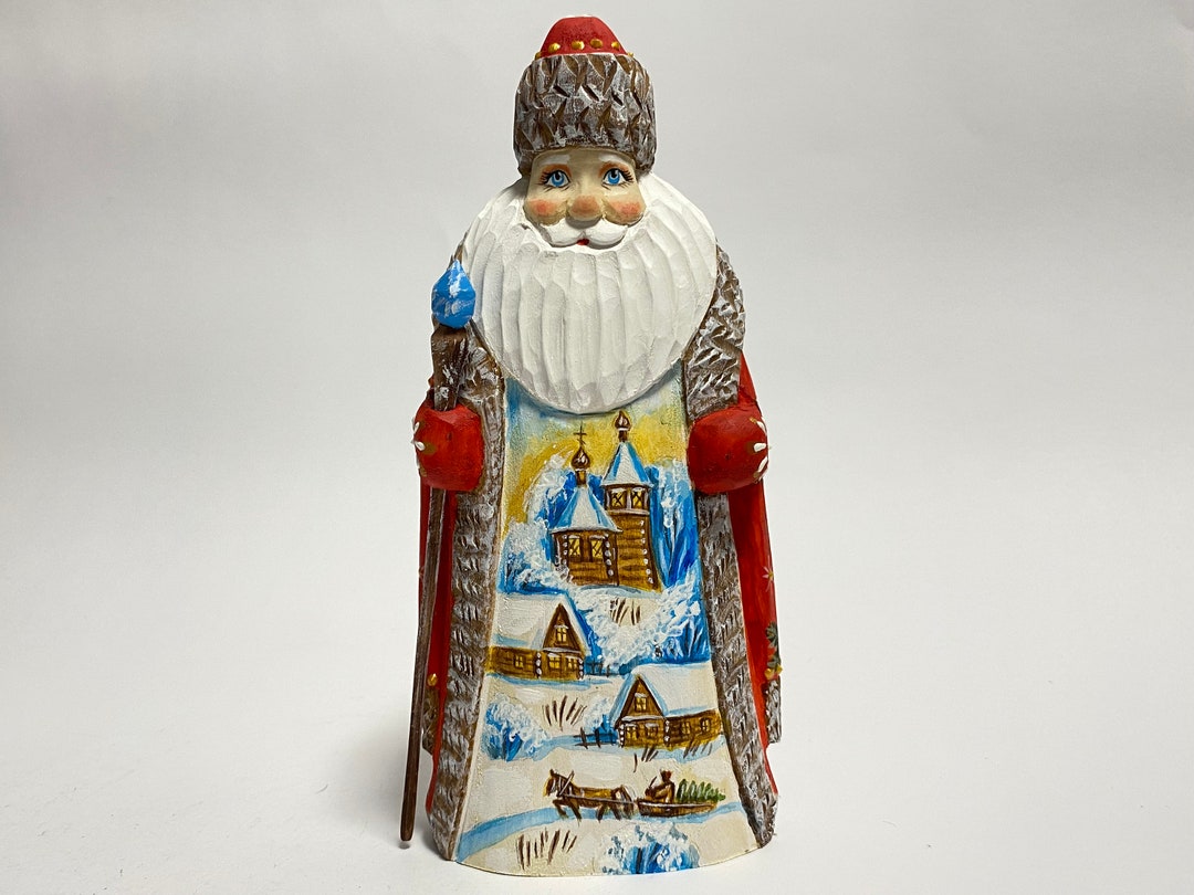 Ukrainian Santa Claus Figurine, Hand Carved Wooden Santa Figure, Wood ...