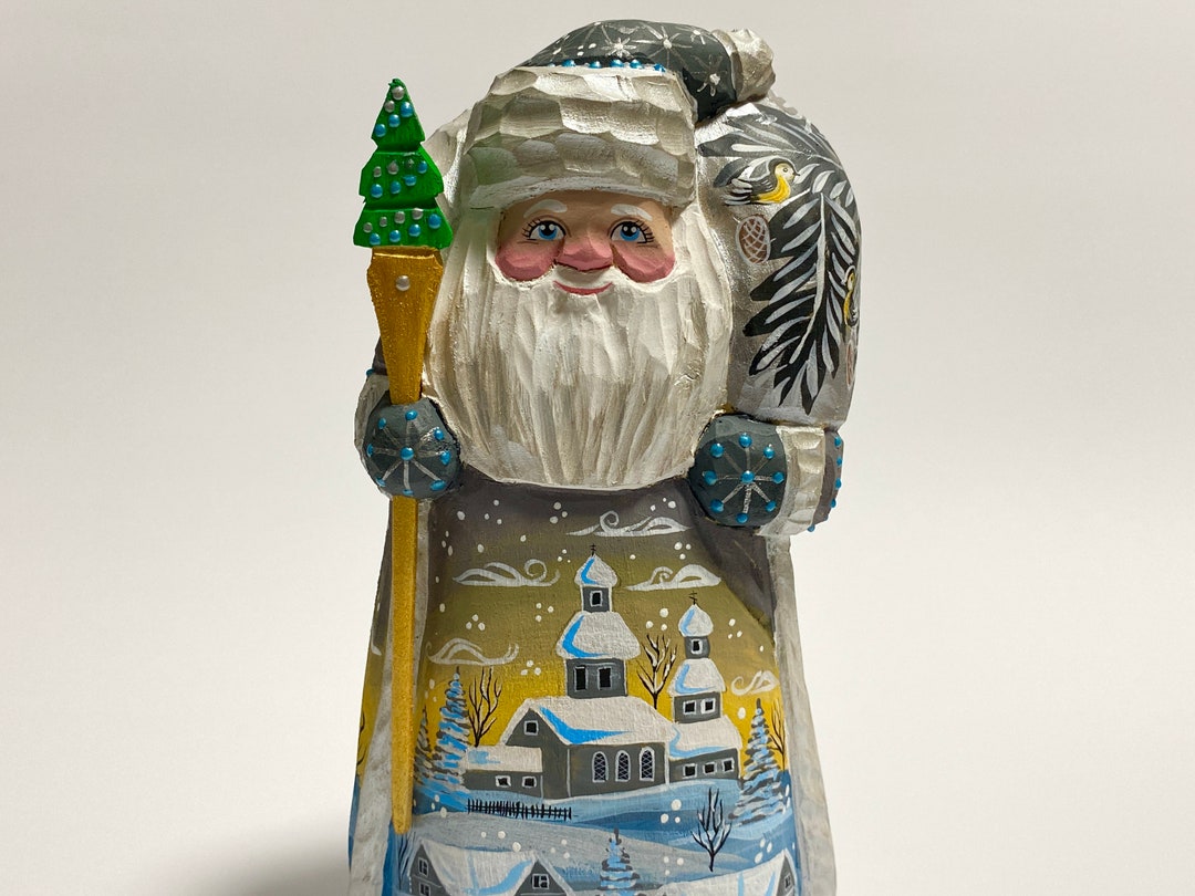 Hand Carved Wooden Santa Claus Figurine, Wood Carving Father Frost ...
