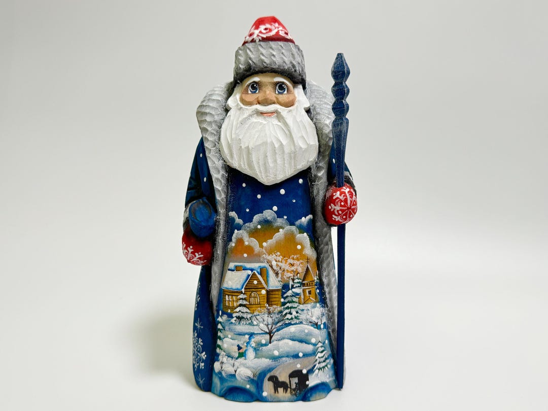 Hand Carved Wooden Santa Claus Figurine, Wood Carving Father Frost ...