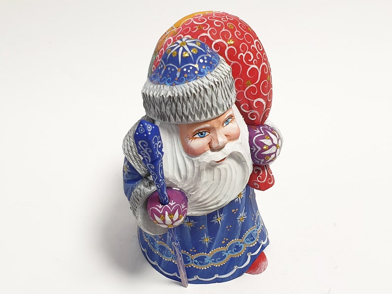 Santa Claus Figurine Carved Wooden Doll Russian Ded Moroz 14 | Etsy